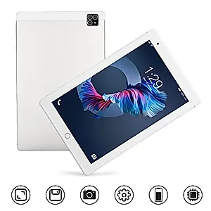 Tablet 8 inch, 4GB 64GB (Up to 128GB) Android 10.0 Tablet, Front 200w Rear 800w 1920x1200 IPS HD Display Dual Camera Tablet, Support Calls, WiFi, Octa Core Processor, Silver(US)