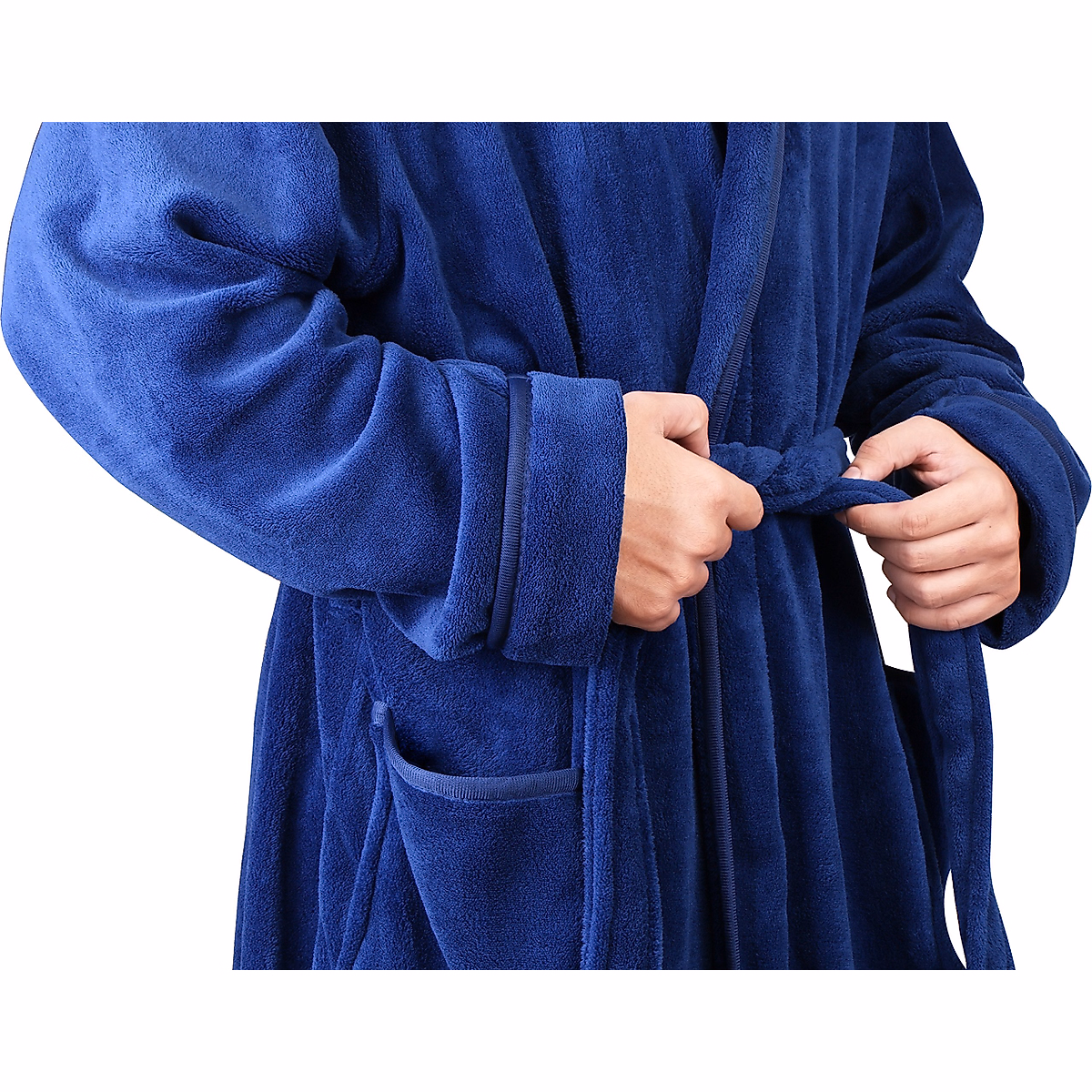 NY Threads Mens Hooded Fleece Bathrobe Plush Long Spa Robe Pack of 1, 2X-Large/3X-Large, Navy