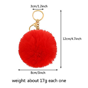 Auihiay 18 Pieces Pom Poms Keychains Fluffy Pompoms Keychain Faux Rabbit Fur Pompoms Keyring