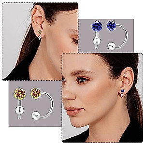 VDKIDKT Natural Birthstone Earrings for Women Teen Girls Small Huggie Half Hoop Earrings Tiny Cartilage Hypoallergenic Stud Screw Earrings (Silver, 5.May-Emerald)