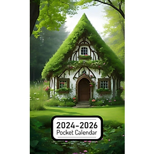 Pocket Calendar 2024-2026: Two-Year Monthly Planner for Purse , 36 Months from January 2024 to December 2026 | Fairy tale style | A-frame house | Nature