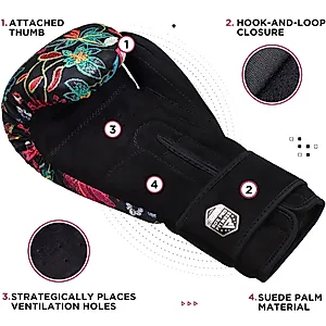 RDX Women Boxing Gloves for Training Muay Thai Flora Skin Ladies Mitts for Sparring, Fighting Kickboxing Good for Punch Bag, Focus Pads and Double End Ball Punching