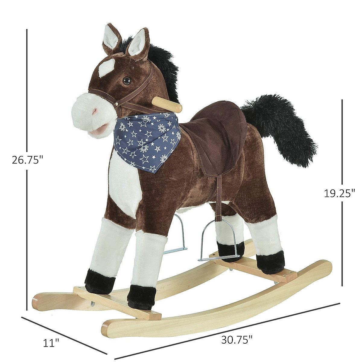 Qaba Kids Plush Ride-On Rocking Horse Toy Cowboy Rocker with Fun Realistic Sounds for Child 3-6 Years Old, Brown