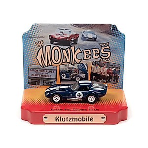 Shelby Cobra Daytona Klutzmobile Blue Metallic with White Stripes The Monkees with Collectible Tin Display Silver Screen Machines Series 1/64 Diecast Model Car by Johnny Lightning JLDR018-JLSP334