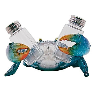 Blue Crab Salt and Pepper Set Holder, Nautical Décor, Shakers Included, 6.5 Inches