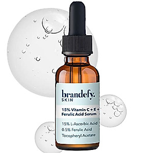 Brandefy Vitamin C Serum 15% L. Ascorbic Acid, Ferulic Acid .5% + Vitamin E, Self Care, Beauty Face Serum - Dark Spot Corrector, Anti Aging Face Care 1oz.