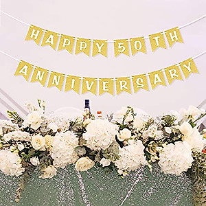 Happy 50th Anniversary Gold Glitter Banner Anniversary Wedding Party Decorations 50 Fifty Celebration Party Hanging Sign Photo Booth Props