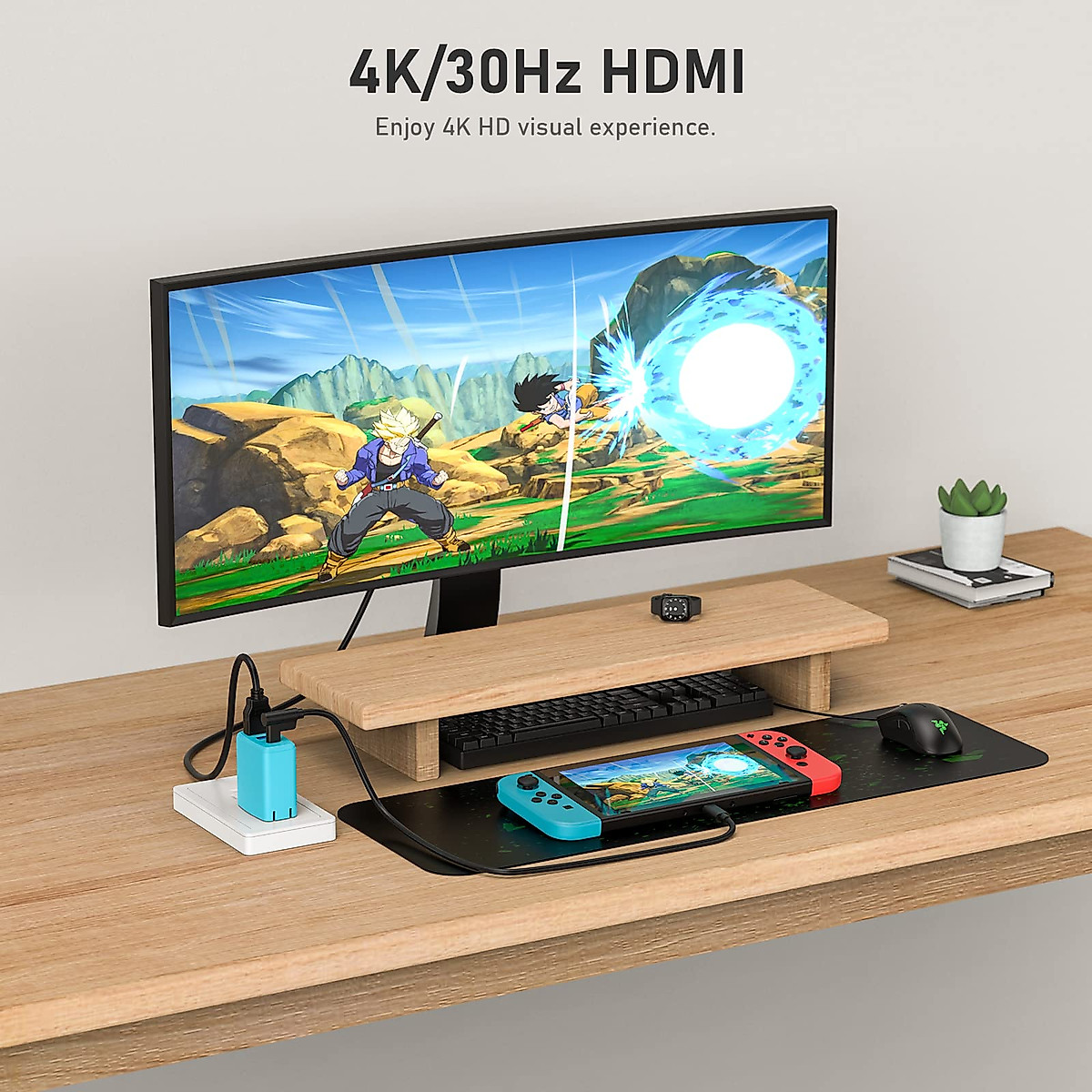 Switch Dock Charger HDMI Adapter for Nintendo Switch/OLED, Switch Docking Station Replacement for Original Dock Set, Portable 30W High-Speed with USB 3.0 Port, USB-C to USB-C Cable(Blue)