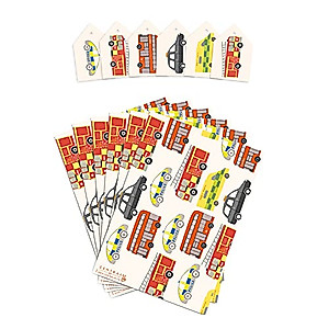 CENTRAL 23 Vehicles Wrapping Paper - Boy Birthday Wrapping Paper - 6 Sheets Gift Wrap - Firetruck - Taxi Cab - Bus - Comes With Fun Stickers - Recyclable