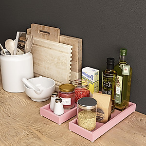 Bathroom Perfume Tray for Candle Trinket, Decor Vanity Trays for Countertop Nightstand Toilet Tank Counter Dresser Bedroom, Decorative Wooden Rectangle Holder for Skincare Cosmetic Accessory, Pink