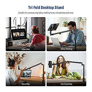 NEEWER Webcam Stand Camera Mount with C Clamp, 35.4" Aluminum Alloy Flexible Articulating Stand Boom Arm with 1/4" 3/8" 5/8" Screws for Ring Light Mirrorless Camera Smartphone Projector, ST3