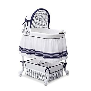 Delta Children Smooth Glide Bedside Bassinet - Portable Crib with Lights, Sounds and Vibrations, Marina