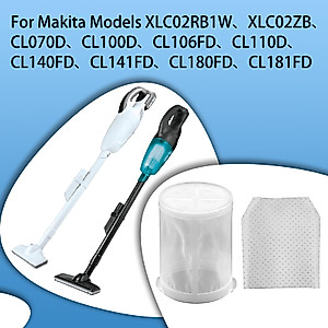 Aolleteau A-50463 A-50728 Filter Compatible with Makita Cordless Vacuums XLC02RB1W, XLC02ZB, CL070D, CL100D, CL106FD, CL110D, CL140FD, CL141FD, CL180FD, CL181FD (2 Pack HEPA & 6 Pack Cloth Filter)