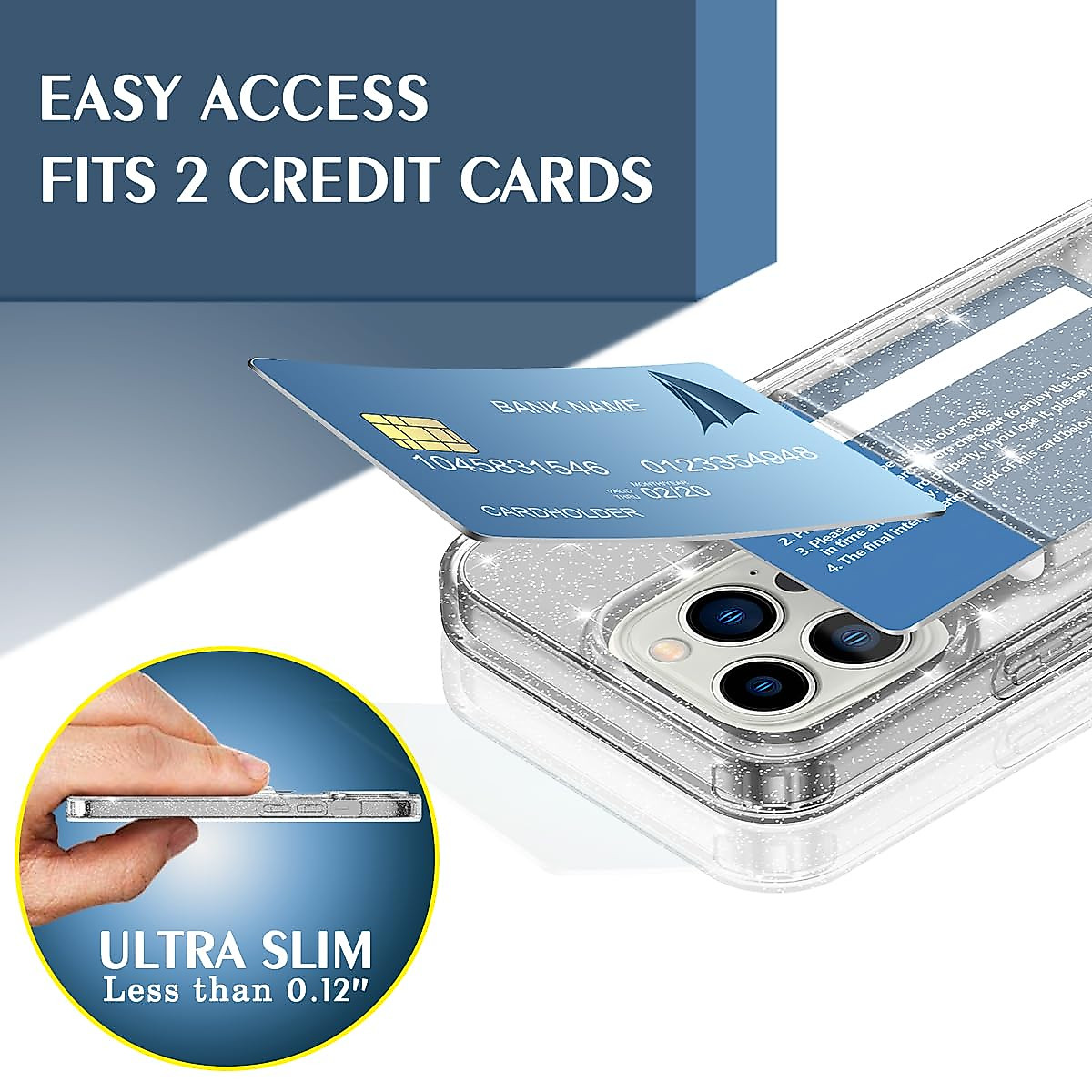 Petocase for iPhone 13 Pro Max Wallet Case 6.7in,Card Holder Slot Ultra Bling Slim Clear Flexible TPU Gel Rubber Soft Silicone Protective Phone Case for Apple iPhone 13 Pro Max-Clear Black