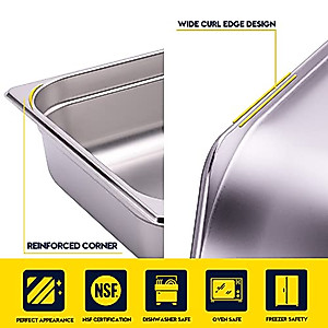 BIEAMA 6-Pack Hotel Pans with Lid, 1/6 Size 2.6" Deep, NSF, Catering Food Pan, Commercial Stainless Steel Pan with Cover