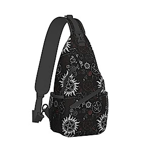 Supernatural Symbols Black Cross Chest Bag Diagonally, Crossbody Shoulder Bag Travel Hiking Daypack