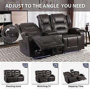 ETAGERIA Home Theater Seating 67" RV Recliner Double Reclining Loveseat Electric Recliner Loveseat Sofa with Console,Light Bar,Cup Holder (Black Grey)