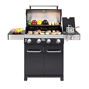 Monument Grills Larger 4-Burner Propane Gas Grills Cabinet Style, Black,LED Controls,Side Burner,USB Light-13892