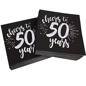 50Pieces Silver50th Birthday Celebration Party Decorative NapkinBlack50th Birthday Decorative Men's and Women's Party Supplies Cocktail Napkins in a black, Cheers to 50 Years