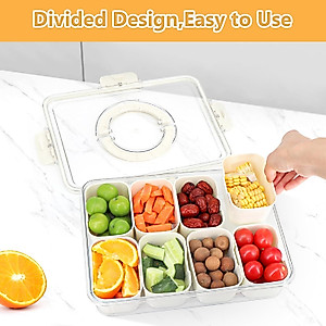 Snackle Box Container Divided Serving Tray with Lid and Handle, Portable Travel Snack Platters for Party, Candy Nuts Fruit Veggie Storage Containers for Fridge, Perfect for Party, Travel, Picnic