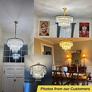 brfaixla 12 Lights Gold Modern Crystal Chandelier 23.64" Crystal Pendant Chandeliers Light Fixture 3-Tier Crystal Hanging Lighting for Living Dinning Room Bedroom Foyer