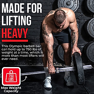 Iron Crush Olympic Barbell - Multifunction 7-Foot Weight Bar for Weightlifting, Powerlifting, CrossFit Training - No. 45 Steel, Chrome Finish - 750 lbs Max Load Capacity - Home Gym Fitness Equipment