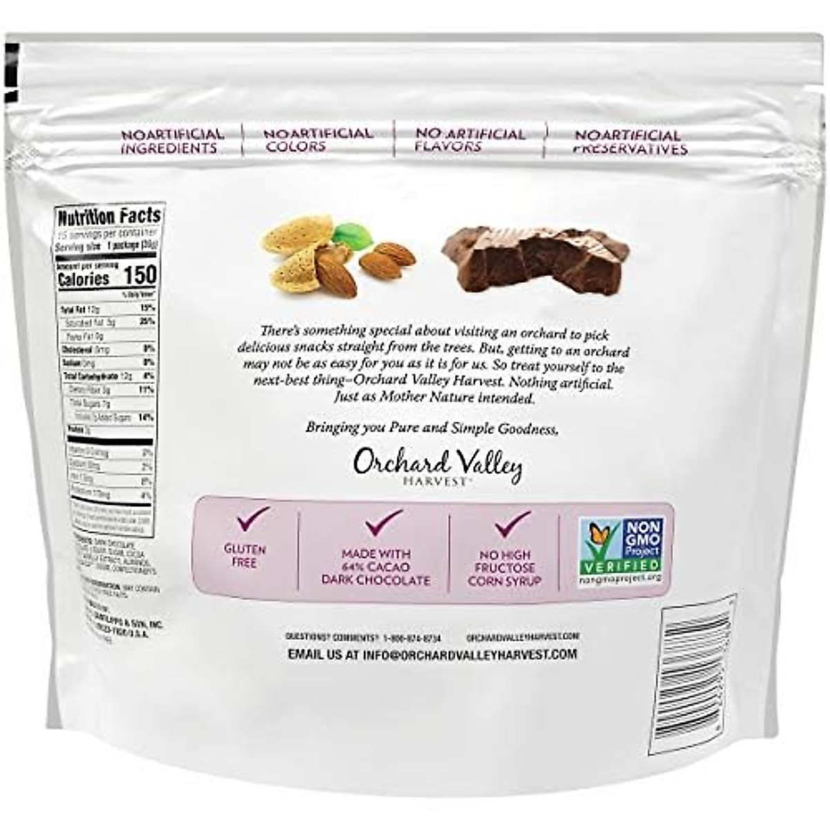 Orchard Valley Harvest Dark Chocolate Almonds, 1 Ounce Bags (Pack of 15), Gluten Free, Non-GMO, No Artificial Ingredients