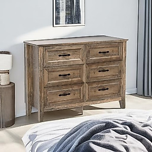 LINSY HOME Dresser for Bedroom, Long Dresser with 6 Drawers, Wood Chest of Drawers with Metal Handles, Ideal for Living Room, Entryway and Hallway