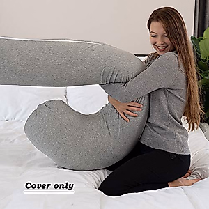 INSEN Pregnancy Body Pillow Jersey Cover,C Shaped Full Body Pillow Cover for Pregnant Women (Grey Jersey)