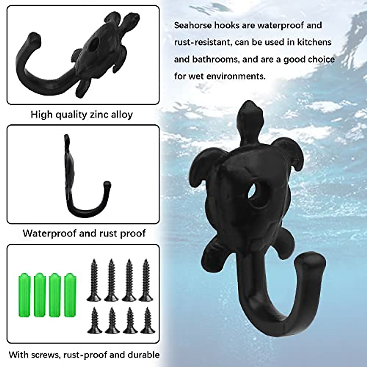 Wall Storage Hooks – Ttortoise Decorative Wall Mounted Coat Hooks for Hanging Coats, Scarves, Bags, Purses, Backpacks, Towels Indoor and Outdoor Hooks (Black 5 Pack)