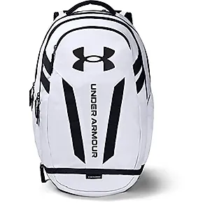 Under Armour unisex-adult Hustle 5.0 Backpack , White (100)/Black , One Size Fits All