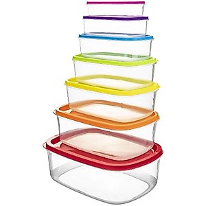 Rectangle Food Storage Containers, Set of 7 - Southern Homewares - Colorful Rectangle Holders w/Snap-On Lids