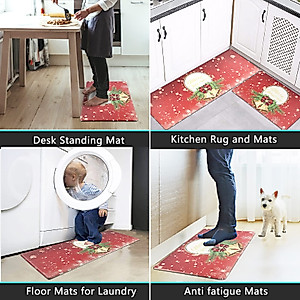 Falflor Christmas Kitchen Rugs and Mats 2PCS Cushioned Anti-Fatigue Kitchen Floor Mats Waterproof Standing Mats for Sink Kitchen Floor Landury