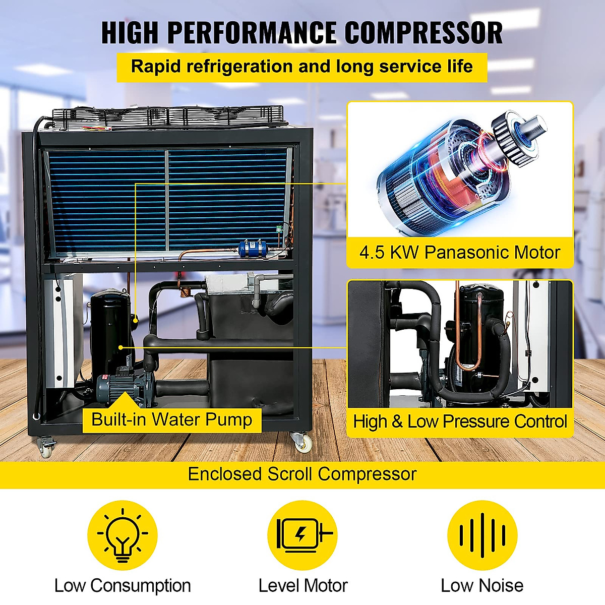 VEVOR Water Chiller 6Ton Capacity, Industrial Chiller 6Hp, Air-Cooled Water Chiller, Finned Condenser, w/Micro-Computer Control, Stainless Steel Water Tank Chiller Machine for Cooling Water
