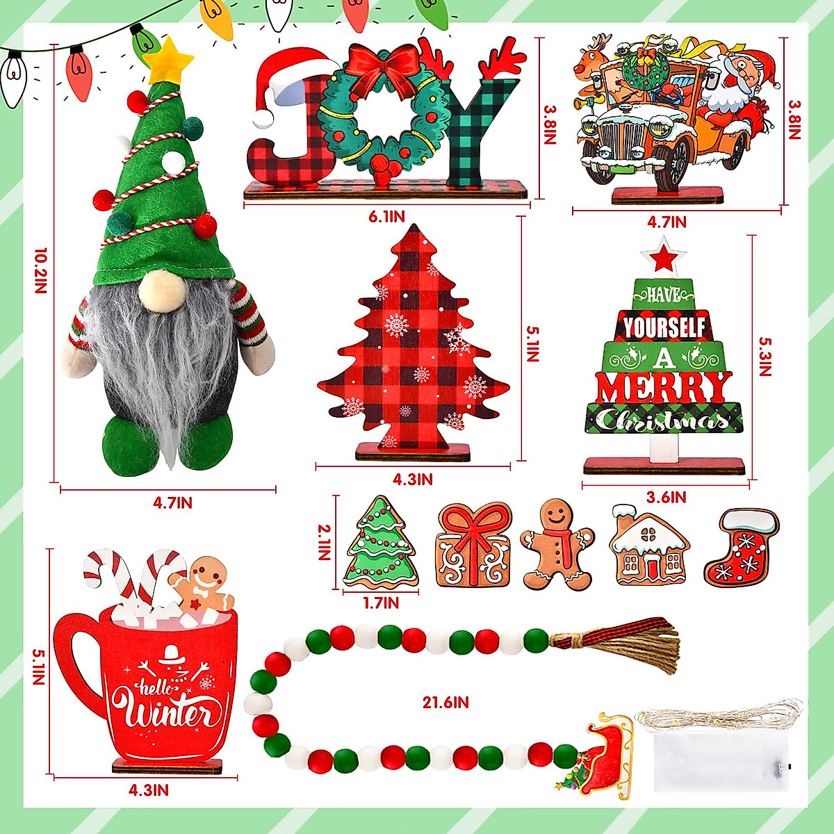 ZTBBW Christmas Decor - Christmas Tiered Tray Decorations Set, 12 PCS Farmhouse Tiered Tray Christmas Decor Wooden Signs Gnome Plush, Indoor Christmas Decorations for Home Office Table Centerpiece