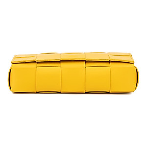 Olivia Miller Women's Fashion Ainsly Yellow Mustard Woven Faux PU Leather w Front Flap, Small Cassette Crossbody Bag w Adjustable Shoulder Strap, Casual Trendy Purse Handbag