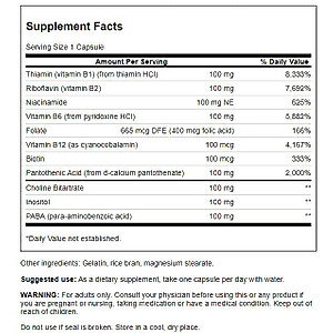 Swanson B-100 B-Complex Vitamins Energy Cardio Stress Metabolism Support 300 Capsules (4 Pack)