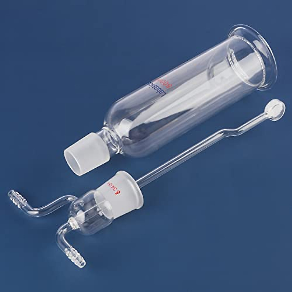 Labasics Gas Washing Bottle, Borosilicate Glass 34/34 Stopper Gas Bubbler Gas Washing Bottle with Fritted Disc and 8 mm OD Inlet/Outlet Hoses, 500 ml