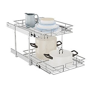 LOVMOR Individual Pull Out Cabinet Organizer, 2 Tier Cabinet Drawers Slide Out, Pots and Pans Organizer and Storage Pantry Shelf for Kitchen (17" W x 21" D)