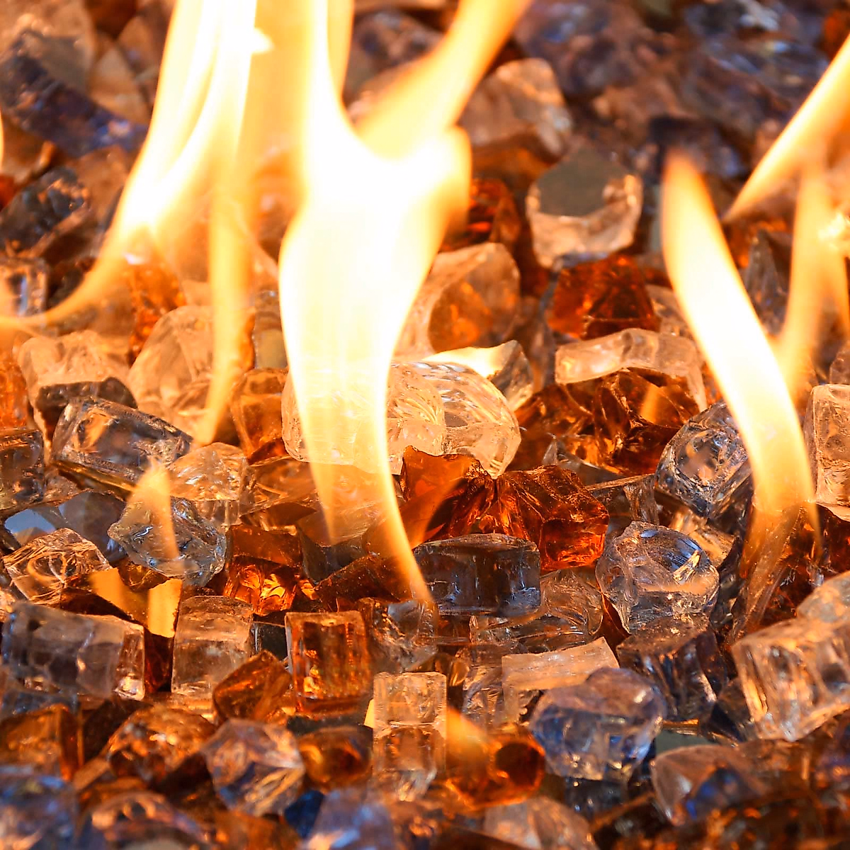 Grisun Fire Glass for Fire Pit, 1/2 Inch Mix 20 Pounds High Luster Reflective Tempered Glass Rocks for Natural or Propane Fireplace, Safe for Outdoors and Indoors Firepit Glass