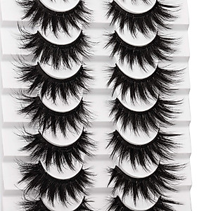 False Eyelashes Fluffy Mink Lashes 20MM Long False Lashes 9D Cat-eye Volume Faux Mink Lashes Pack 8 Pairs by FANXITON