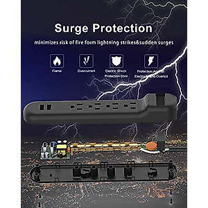 Wishinkle Surge Protector, 4 AC Multiple Plug Outlets with 2 USB Power Strip, 2.5 ft Flat Plug Extension Cord for Home, Office, Travel, School, Black