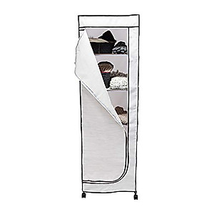 Organize It All 5 Tier Portable Wardrobe Storage Closet Tower | Dimensions: 20" x 12" x 65" | 5 Tier | Space Saving | Durable | Closet Accessories | Grey