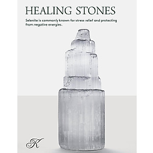 KALIFANO Selenite Skyscraper with Healing & Calming Effects - High Energy Selenita/Satin Spar Tower Used for Cleansing and Protection (Information Card Included)