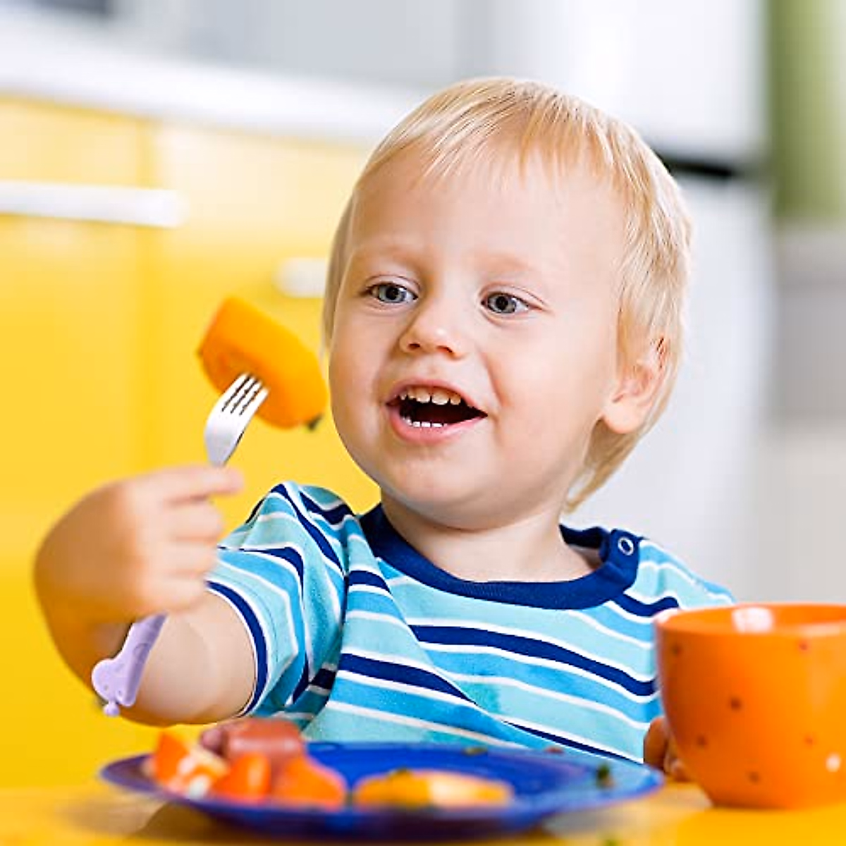 FUNNUO 2 Cartoon Toddler Utensil Sets, Kid Spoon and Fork Set, Stainless Steel Toddler Safe Silverware Set for Children Self-Feeding with Travel Carrying Case BPA Free