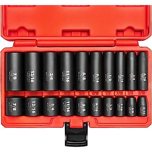 NEIKO 02434A 3/8-Inch-Drive Standard and Deep Impact Socket Set, 6-Point SAE Sizes from 5/16" to 7/8", CrV Steel, 20 Pieces