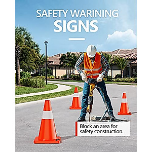 BATTIFE 6Pack 18inch Traffic Safety Cones with Reflective Collars, PVC Orange Construction Cone for Home Road Driveway Parking