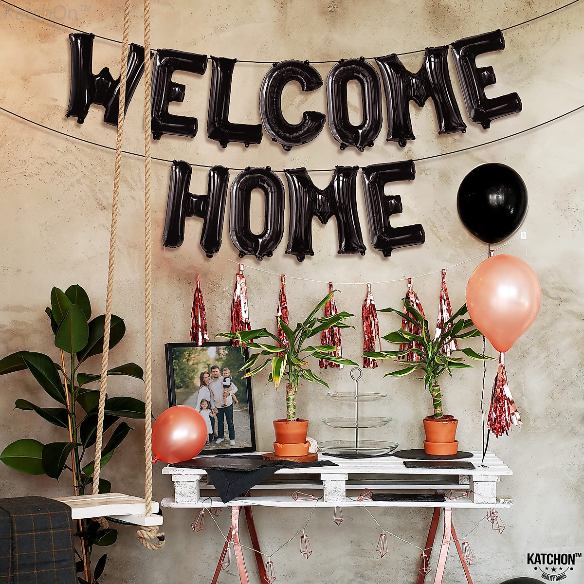 KatchOn Black Welcome Home Balloons - 16 Inch | Welcome Home Banner for House Warming Decoration Party | Family Gathering Banner