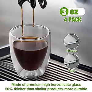 Gencywe Double Walled Espresso Cups Set of 4, 3 Ounce Clear Expresso Coffee Mugs, Espresso Shot Glasses, Double Wall Insulated Espresso Cups Suit for Espresso Machine, Microwave Safe