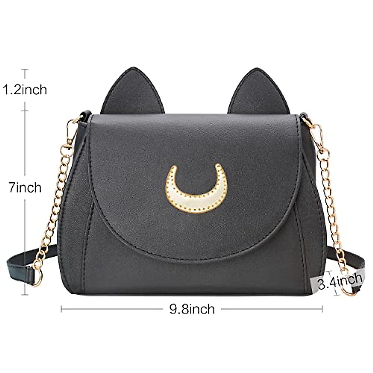 Akstore Women's Handbag Cat Purses Cosplay Sailor Moon Bag PU Leather Girls Handbag Shoulder Bags (Black)